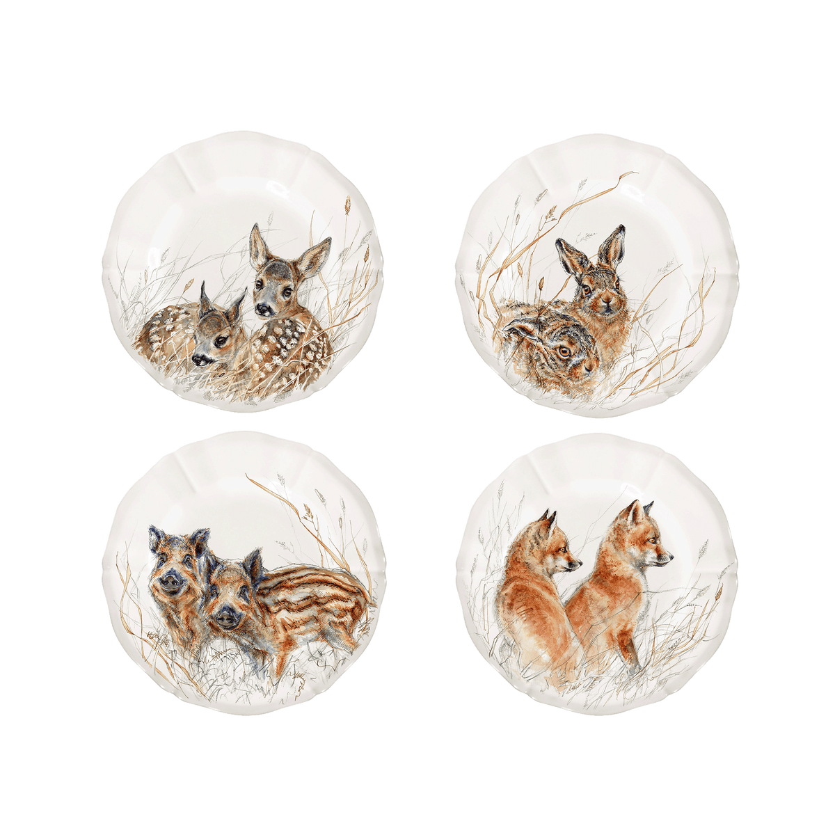 Set of 4 assorted dessert plates, Wildlife young - Sologne – FAÏENCERIE ...